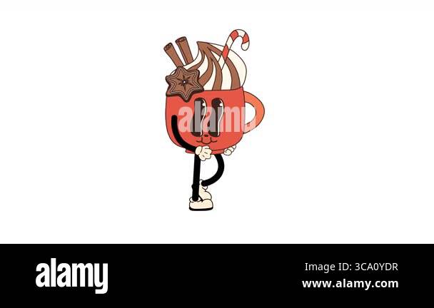Festive Hot Cocoa Cup Mascot with Marshmallows and Candy Cane. Walking ...