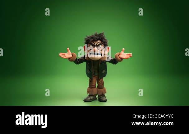 3D Animation of Villain with leather jacket Angry monologue with wild ...