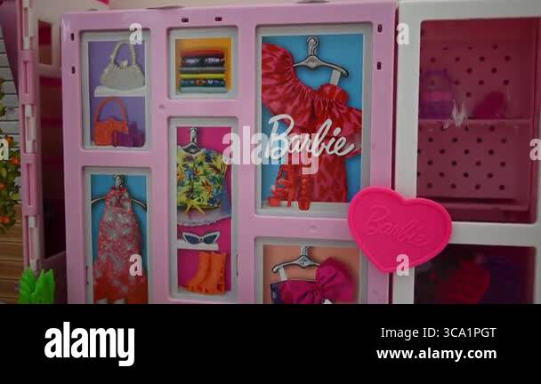 Kyiv, Ukraine - June 10, 2025: Pink Barbie doll wardrobe showcasing ...