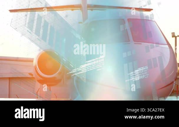 Glitch Overlay Initiating Scan On Jet Nose Scrolling Grids And Code Bar Chart Visualizing Data