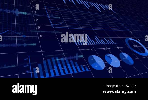 3D-rendered bar chart being shown in high-tech dashboard, with line ...