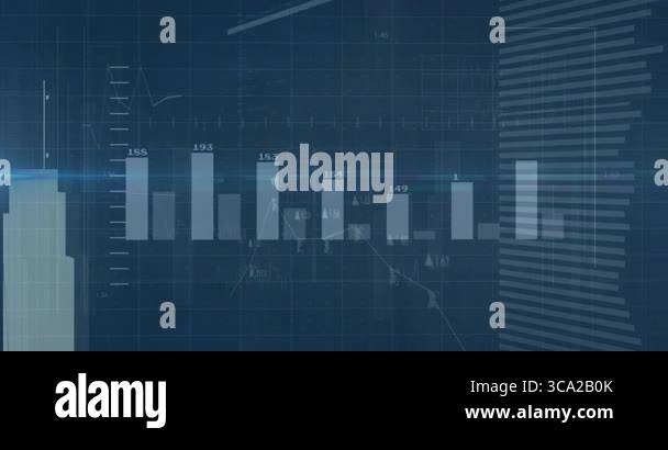 Chart opening on grid, bars animating overlapping lines drawing and flare sweeping visualizing ...