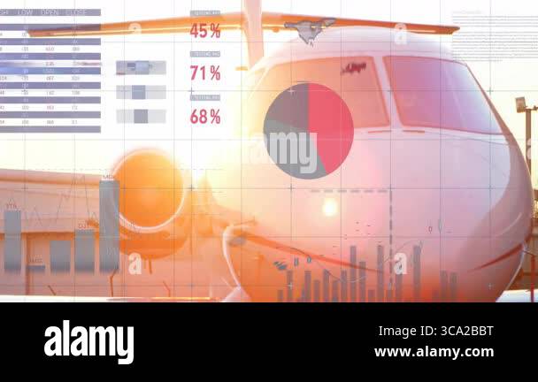 Sun backlighting jet causing sliding charts pivoting pie graphs camera ...