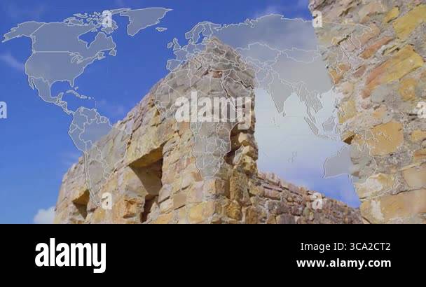 Upon fading continent outline, world map overlay expanding with hex ...