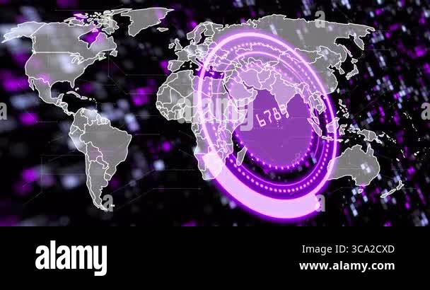 Data arrival activating HUD ring on world map rotating and pulsing readouts for dashboard ...