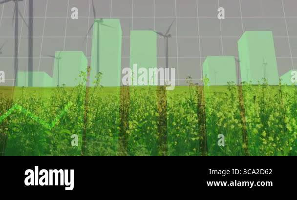 After field view with turbines green bars rising into chart then line ...