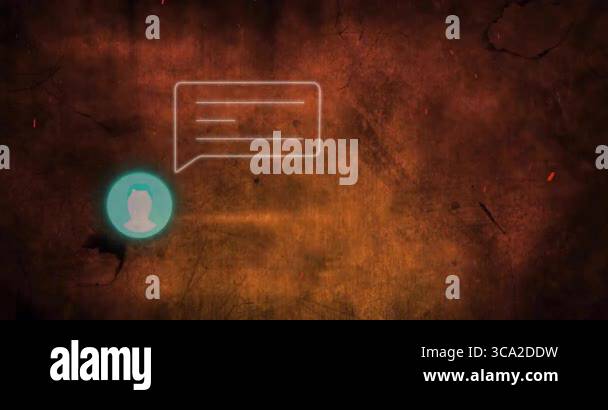 Teal user avatar icon sending message via white speech bubble over ...