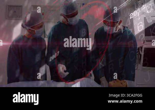 Surgical team performing operation in operating room, with augmented ...