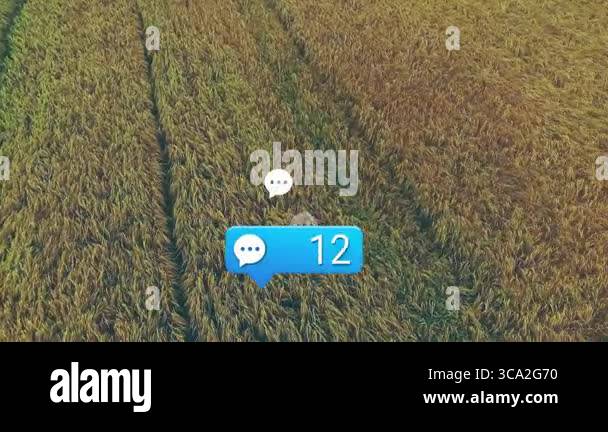 Chat notifications floating over golden crop field, highlighting blue ...