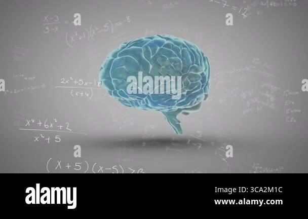 Floating cyan brain hovering above shadow plane while scattering white ...