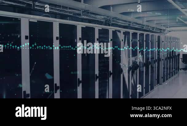 Server rack row being visualized in data center corridor, showing ...