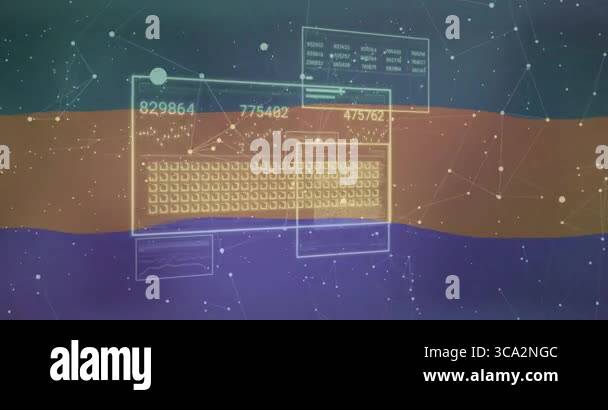 Central glowing data interface panel displaying grid of icons and ...