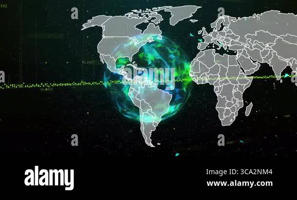 Glowing network globe being visualized in 3D render, displaying mesh ...