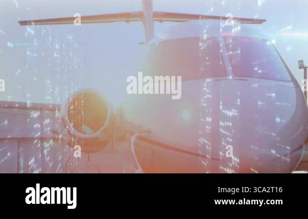 Flat 3D render showing private jet nose and engine glowing under ...