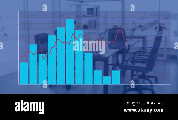 Line and bar chart overlay animating over office featuring turquoise ...