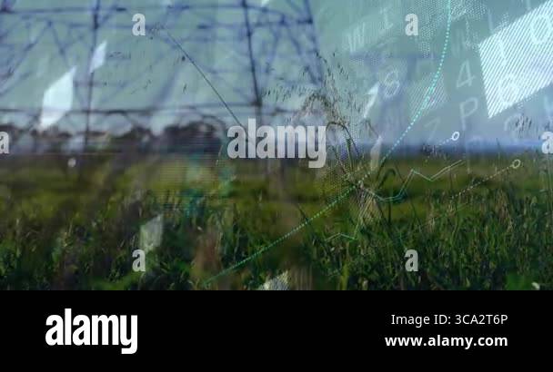 Tower being rendered in rural field, streaming digital data overlays ...