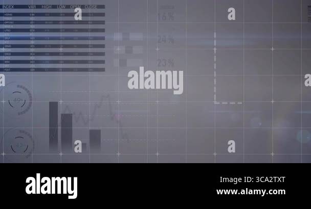 Animated flat design dashboard showing two pie charts with map silhouette and bar chart trend ...