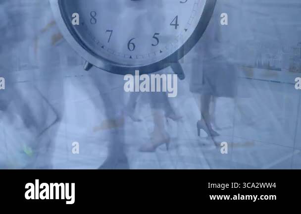 Business professionals walking across tiled floor, showing financial ...