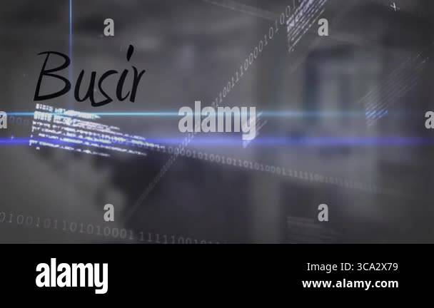 Floating Business script underlining red over interface with binary ...