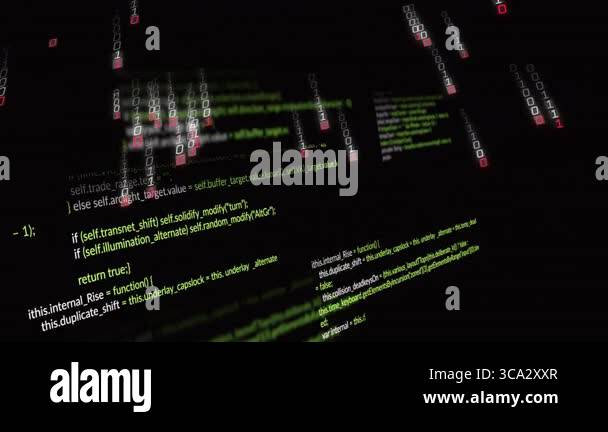 Green code clusters and streaming binary digits creating immersive depth in digital matrix scene ...