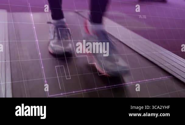 Lower legs and silver running shoes walking on treadmill, displaying ...