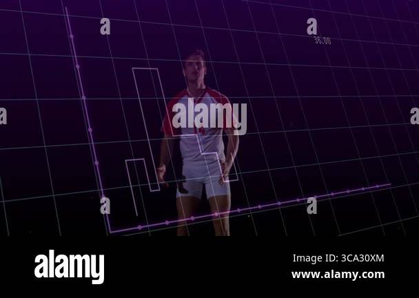 male athlete taking stance in sports analytics studio, overlaying ...