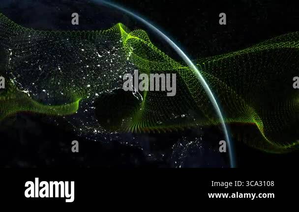 Earth globe rotating in space, showing glowing city lights and ...