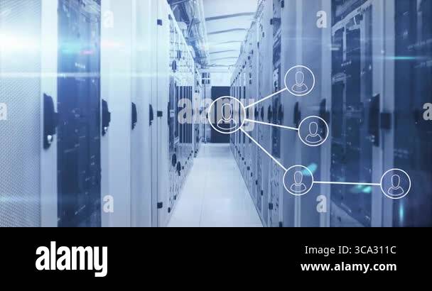 3D render showing server rack corridor extending with translucent ...