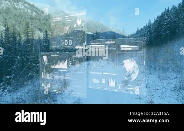 graphic designer exploring mountain tech data interface, with ...
