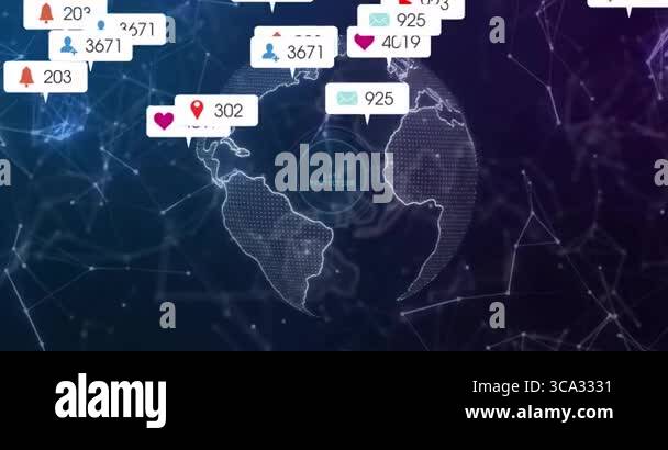 Futuristic scanner interface scanning over dotted globe, showing floating UI icons in flat ...