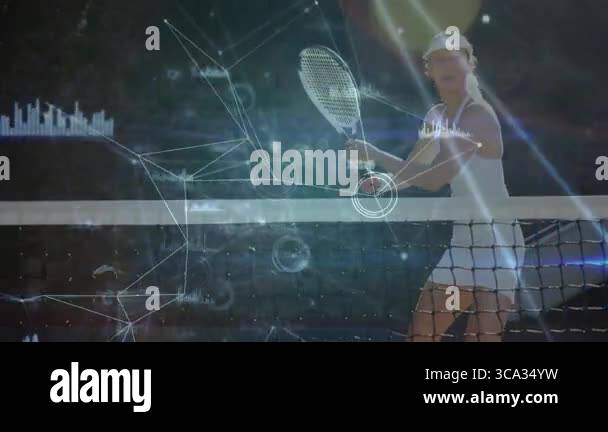 female tennis player swinging racket with floating ball on court ...