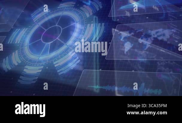 Digital hud displaying radial circle with segmented bars left side ...