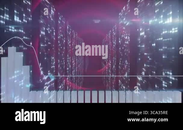 Data visualization moving through digital tunnel, featuring translucent ...