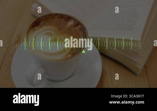 Latte art coffee cup being rendered in flat design, with open book and ...