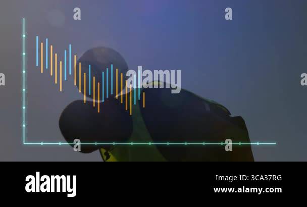 Man silhouette examining data in tech briefing, showing animated bar ...