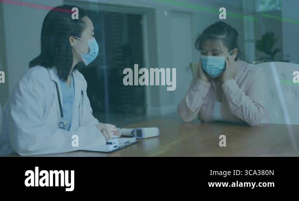 female doctor checking male patient in health office, showing animated ...