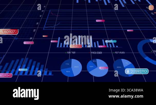 Bright blue line chart being animated with red and blue trend lines ...