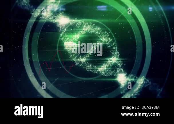 Green double-helix network being visualized in sci-fi HUD, showing ...