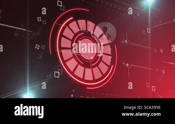 Red segmented circular HUD displaying 1587 reading, rotating in binary arcs and glowing grid ...