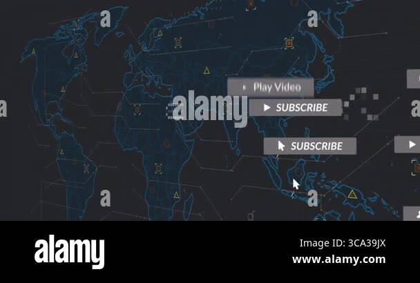 Red SUBSCRIBED panel floating over neon blue world map, radiating ...