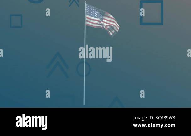 American flag being animated waving gently on tall pole amid flat ...