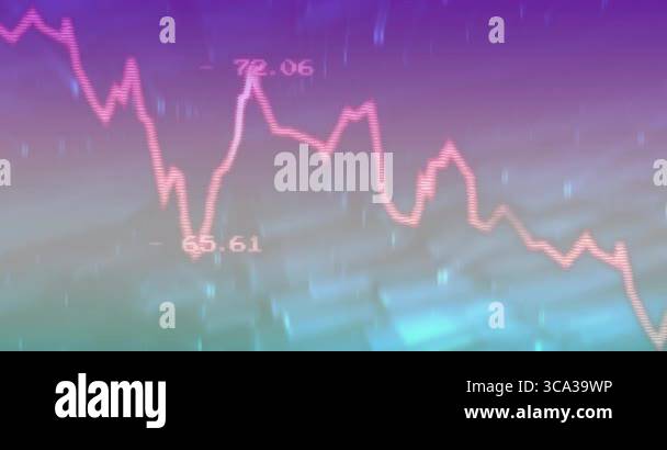 Declining pink jagged line chart being animated over gradient ...