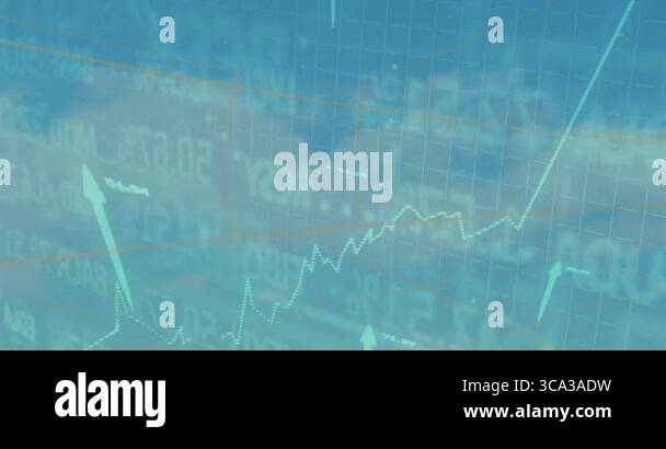 White dotted line graph being animated, rising across blue grid with ...