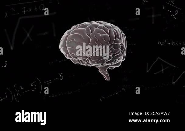 Brain model rendering floating against black backdrop, showing glowing ...