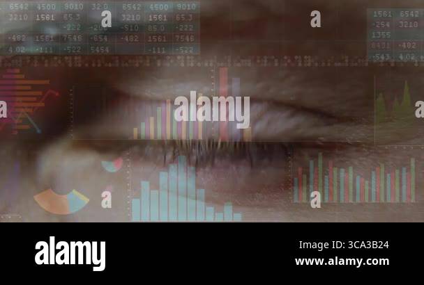 Green hazel eye being visualized with semi transparent bar charts, line ...