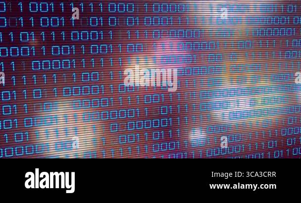 On start binary grid staying static while colored backdrop pulsing and shifting to visualize ...