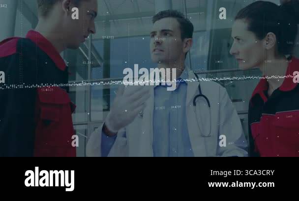 Doctor raising gloved hand to initiate medical briefing with responders ...