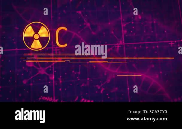 Glowing hazard icon emerging on grid, sliding lines dissolving label ...