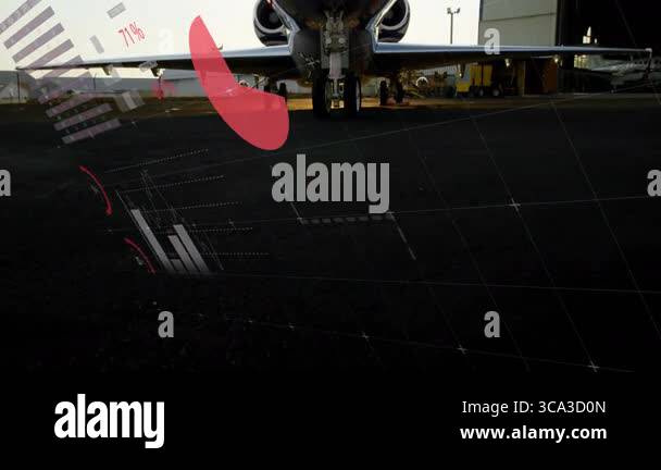 Grid lines lighting revealing jet landing gear emerging as charts ...