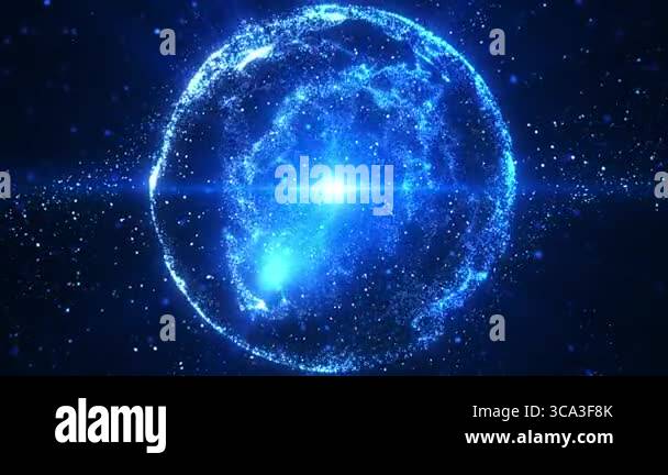 Dark blue energy sphere created from glowing liquid particles and magic ...